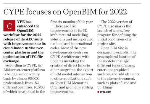 CYPE launches version 2022 consolidating the Open BIM workflow and enhancing its architectural ...