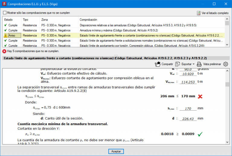 Valoración de errores en vigas (Código Estructural) - CYPE