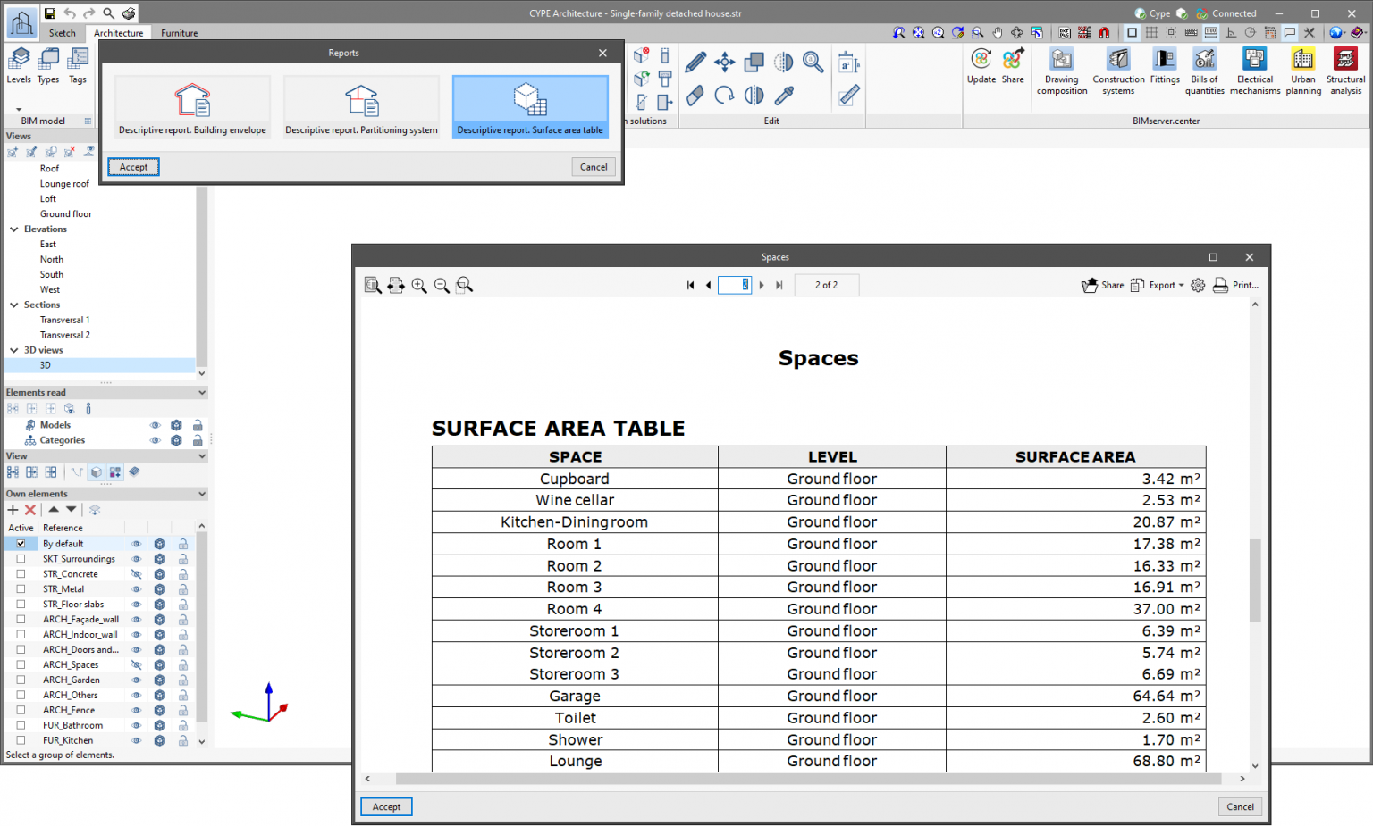 Space table reports - CYPE