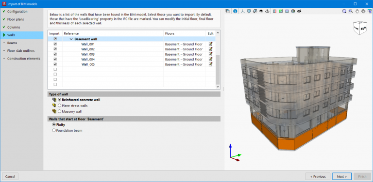 Automatic import of structural walls from a BIM project - CYPE