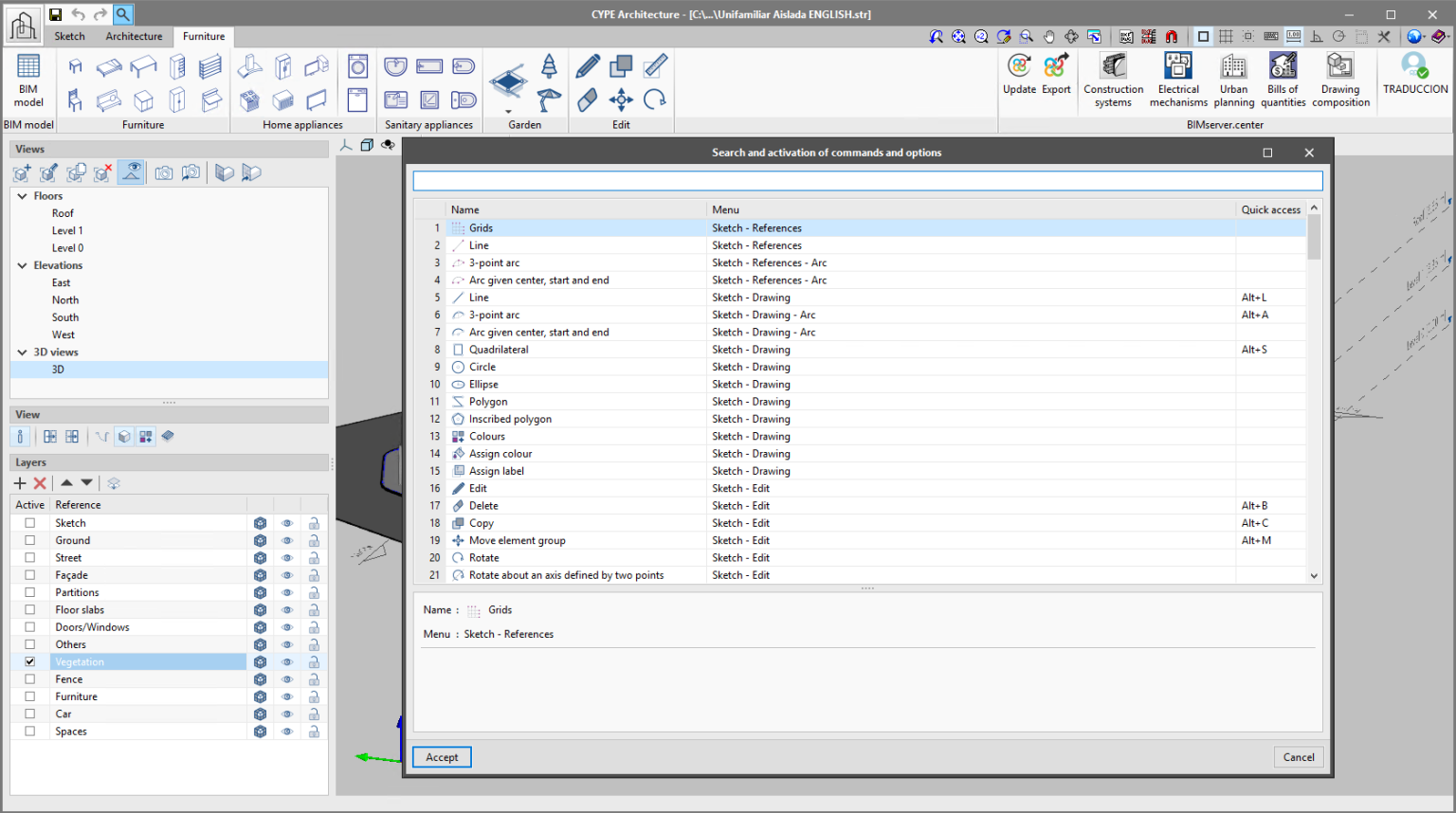 Search and activation of commands and options - CYPE