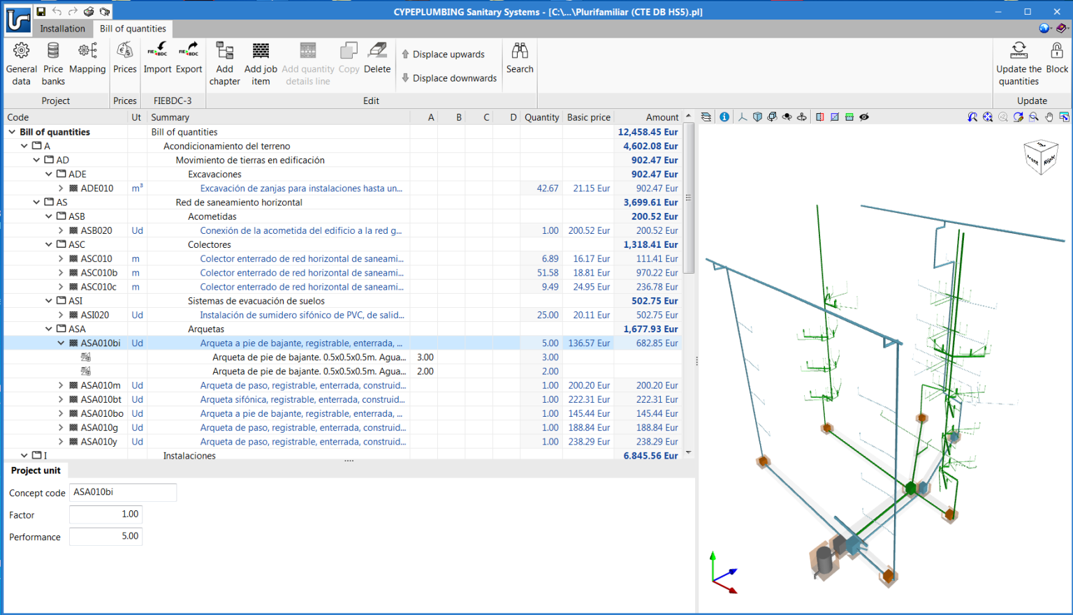 "Bill of quantities" tab in project phase Open BIM applications - CYPE