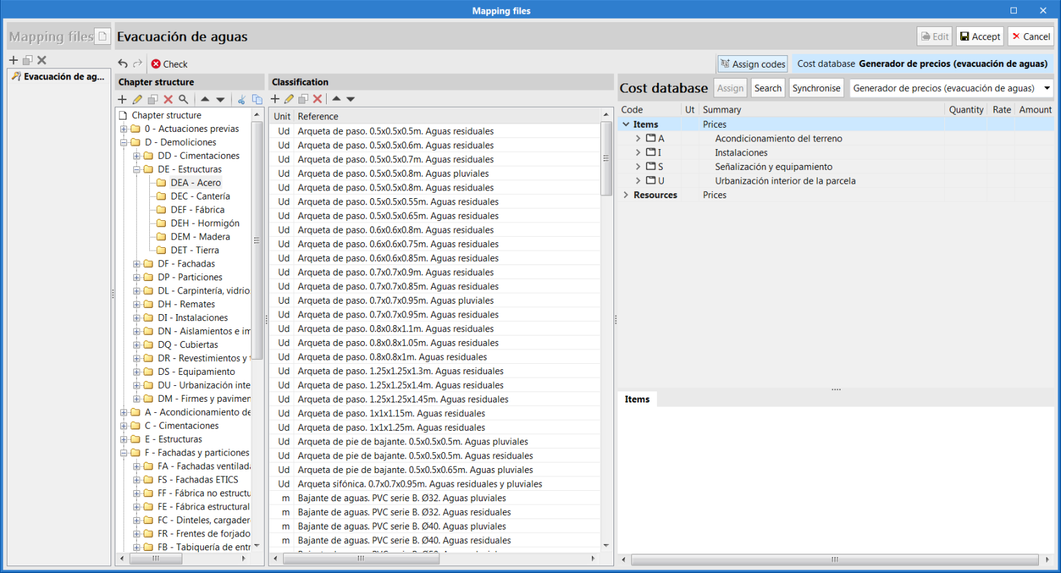 Mapping – cost database correspondence - CYPE