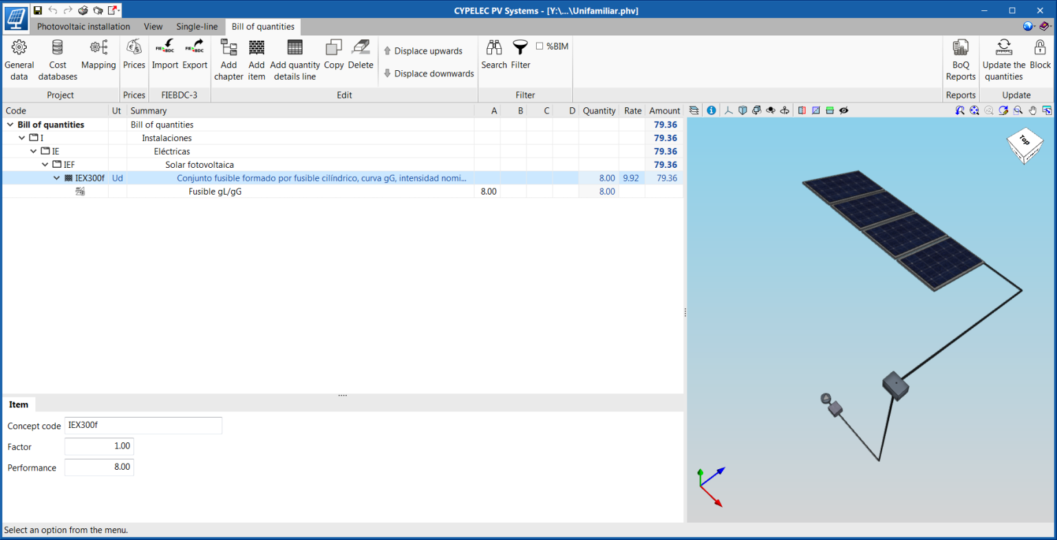 "Bill of quantities" tab - CYPE