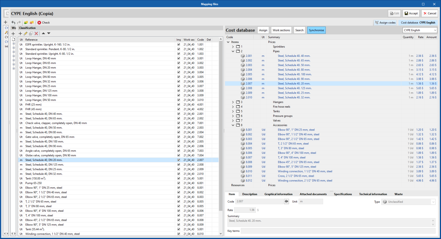 Edit interface for the "Sets of measurement rules" and "Mapping files" - CYPE