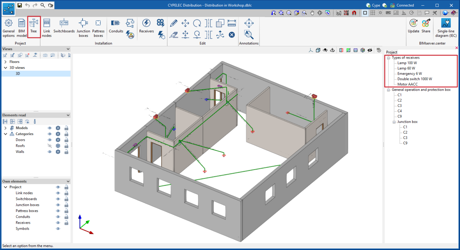 Quick view of the receivers in the installation model - CYPE