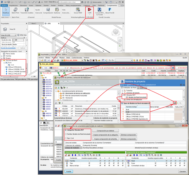 The section “RVT links” is added to the Revit entities tree - CYPE