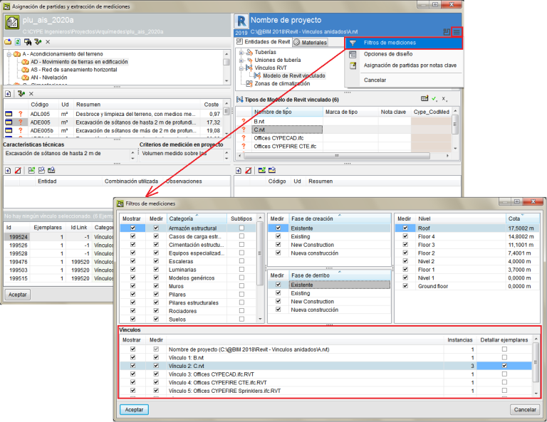The section “RVT links” is added to the Revit entities tree - CYPE