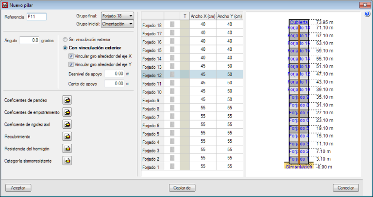 Improvements in the column introduction and editing panel - CYPE