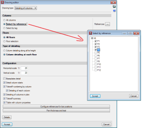Selection of columns in "Column details" and "Column schedule" drawings - CYPE
