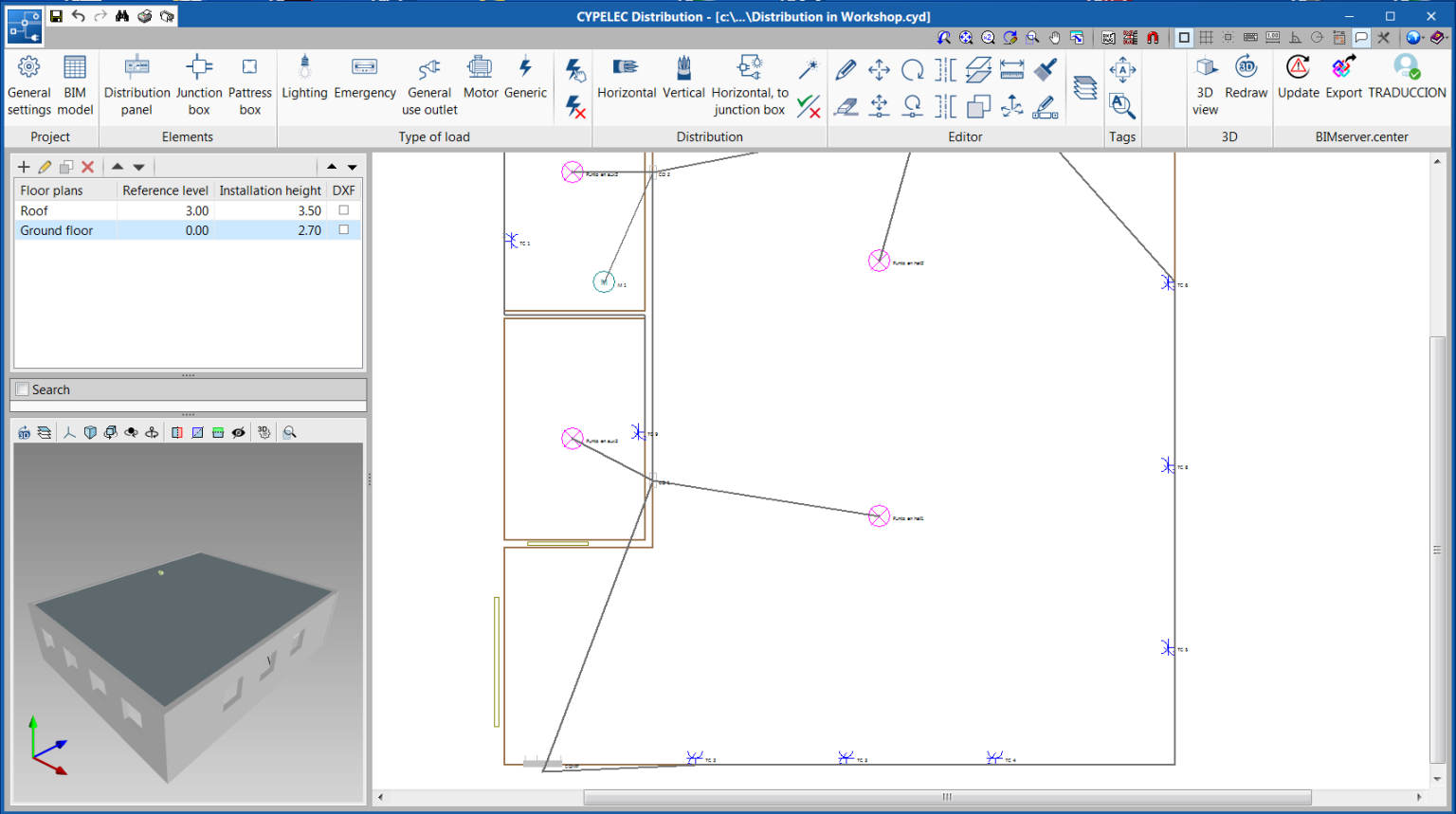 Tool for the automatic distribution of loads to the junction box - CYPE
