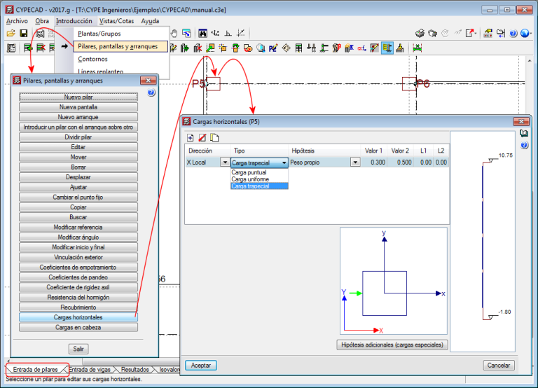 Cargas horizontales trapezoidales en pilares - CYPE