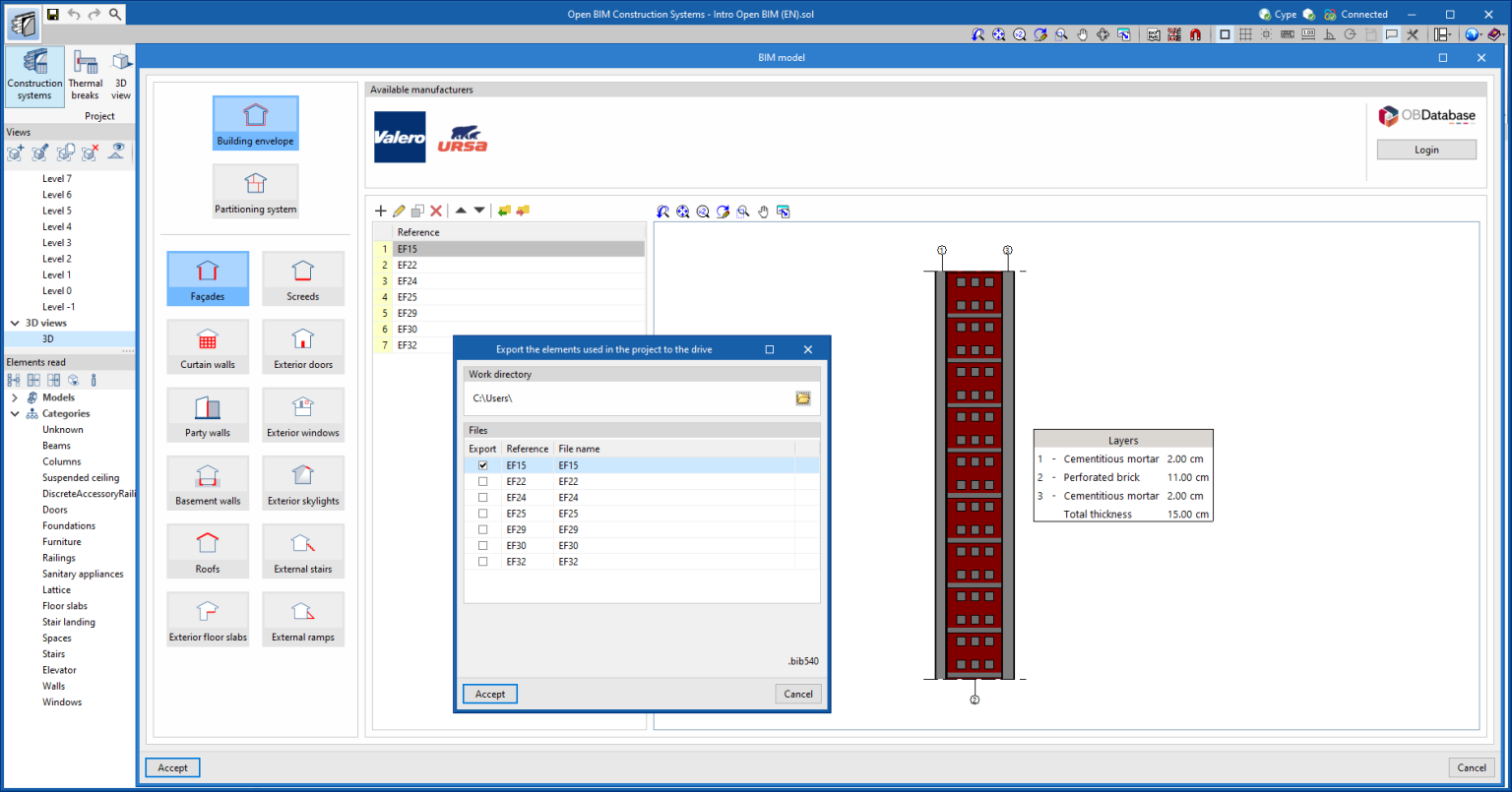 Importing and exporting a list of construction systems - CYPE