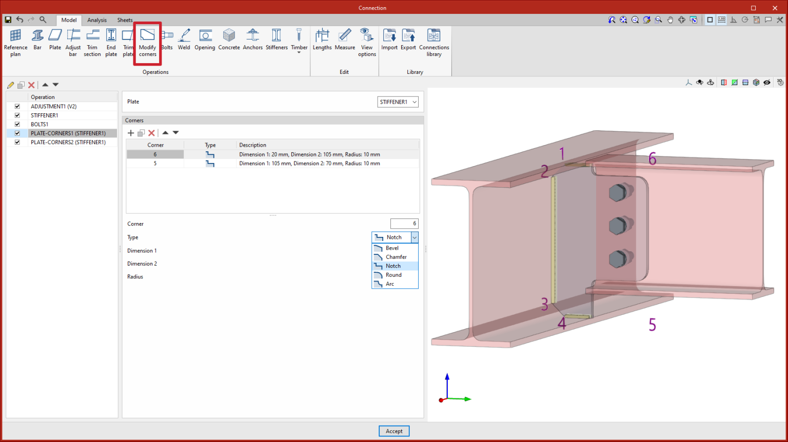 New operation "Modify corners" - CYPE