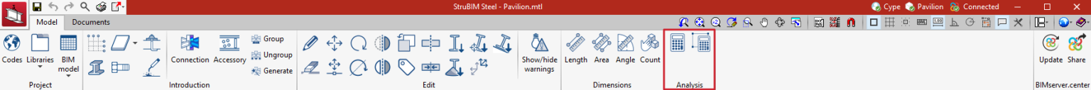 StruBIM Steel - "Analysis" group in the main toolbar - CYPE