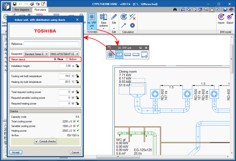 Connection of indoor VRF units with duct distribution - CYPE