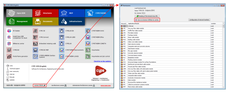 Copy of physical and electronic key permissions to BIMserver.center - CYPE