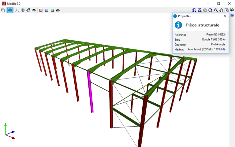 Vue 3D de la structure. Information des éléments structuraux - CYPE