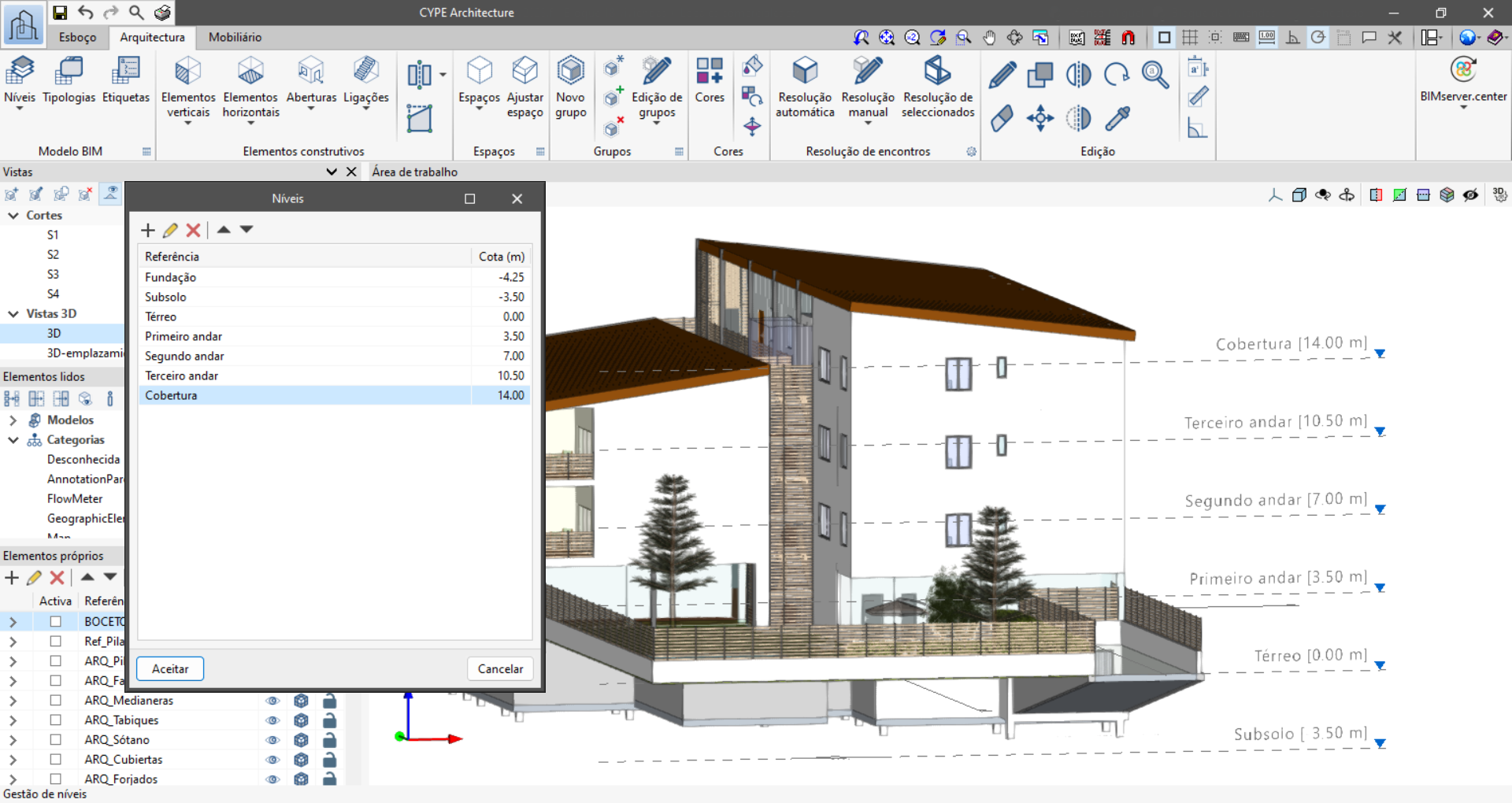 CYPE Architecture - Níveis do projeto - CYPE