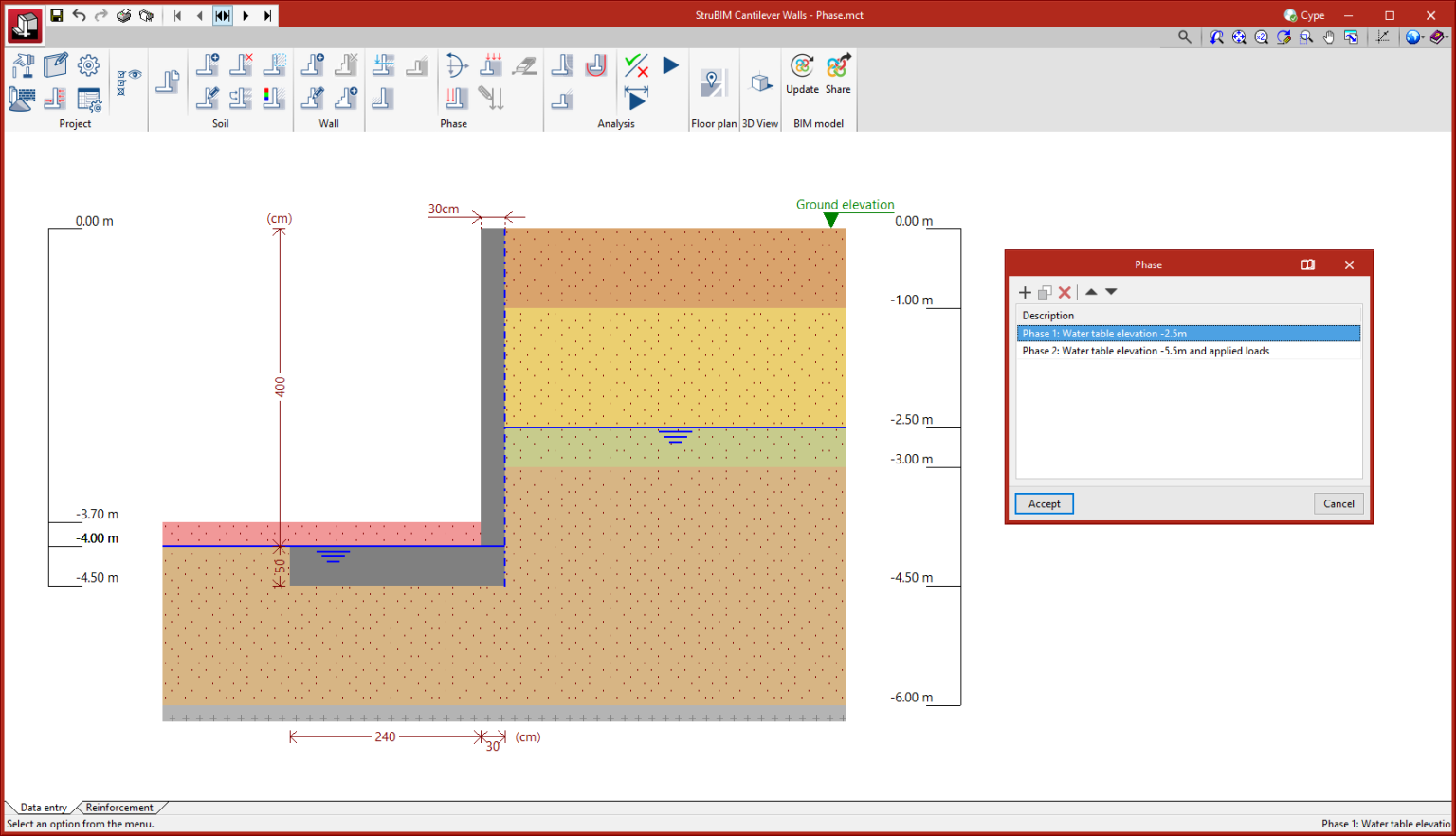 StruBIM Cantilever Walls - Phases - CYPE