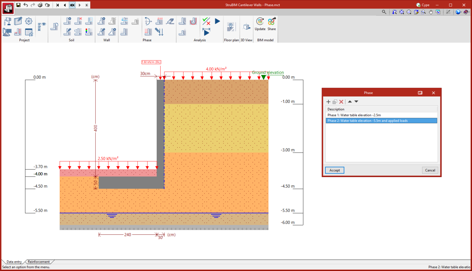 StruBIM Cantilever Walls - Phases - CYPE