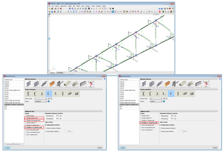 Rolled steel angles in a box and U sections - CYPE