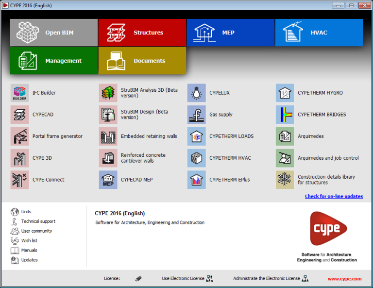 Program menu. New arrangement - CYPE