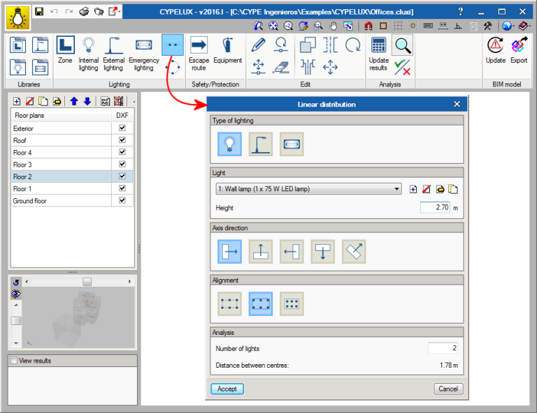 Automatic distribution of lights - CYPE