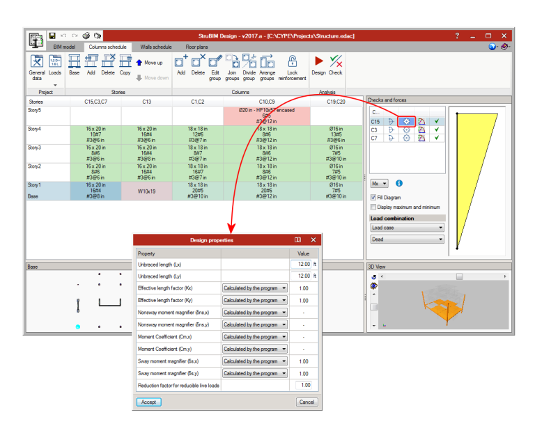 Column design properties - CYPE