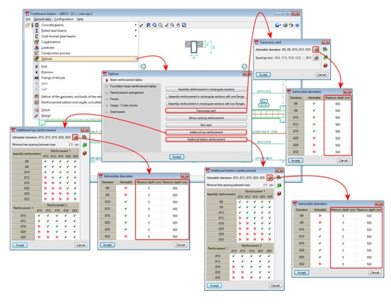 Reinforcement tables. Admissible diameters depending on the depth of ...
