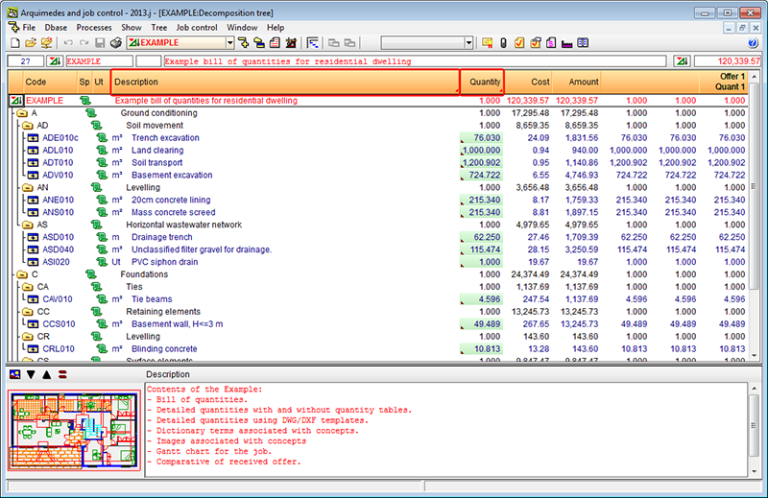 Customised column names in the Decomposition tree window - CYPE