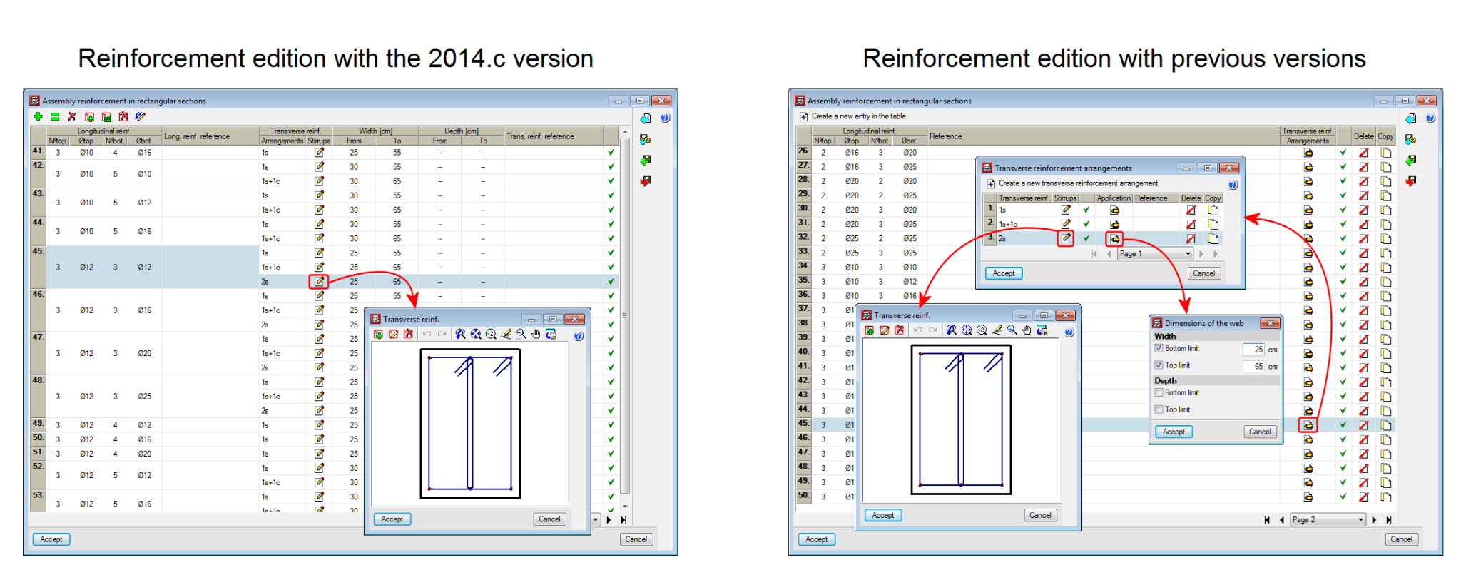 Improvements in the edition of beam assembly reinforcement tables - CYPE