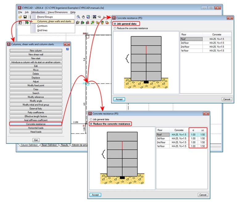 Reduction of the concrete resistance of columns - CYPE