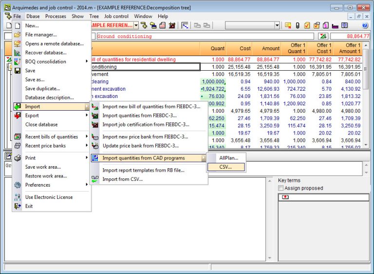 Import quantities in CSV format - CYPE