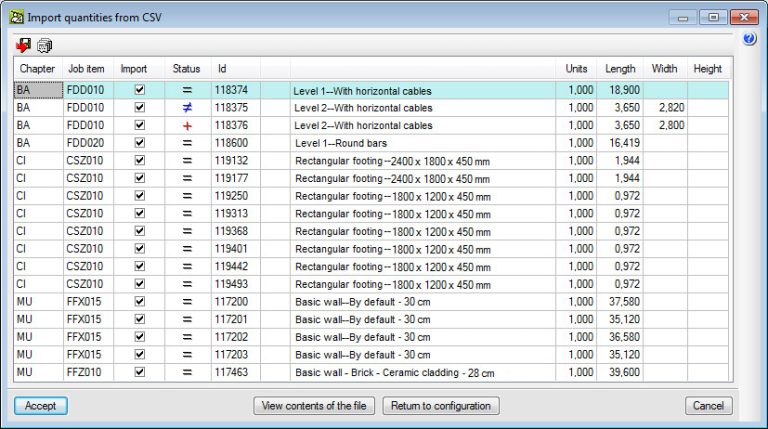Import quantities in CSV format - CYPE