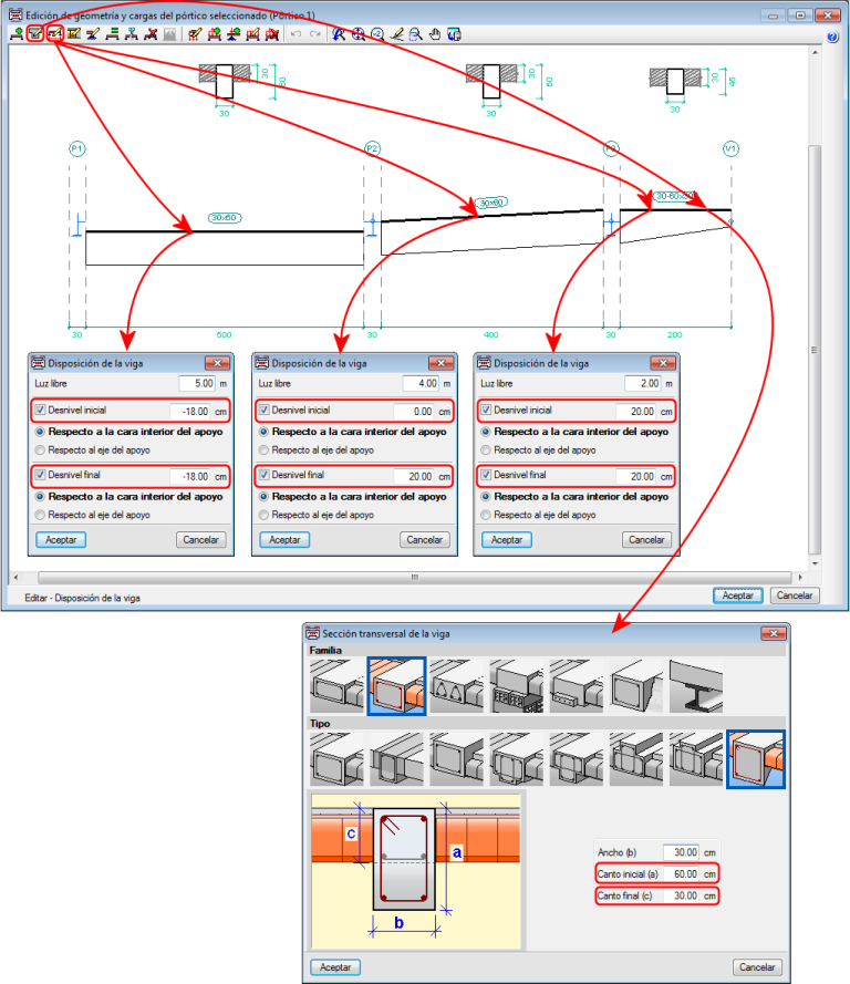 Geometría de las vigas (desniveles, vigas inclinadas y sección variable ...