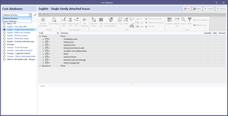 Cost databases and mapping files, and sets of measurement rules - CYPE