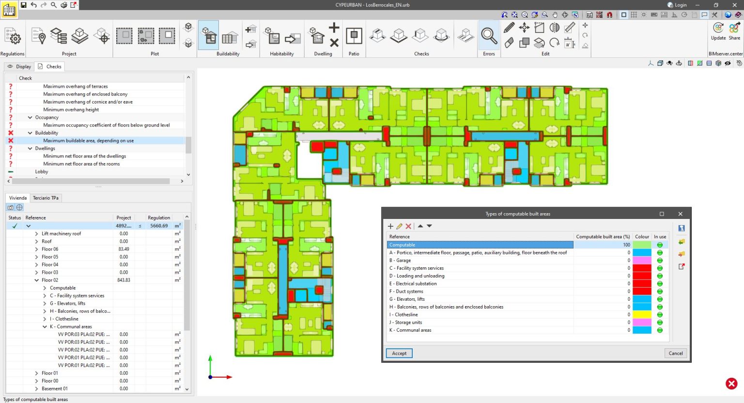 Improvements in the checking of the "Maximum buildable area, depending ...