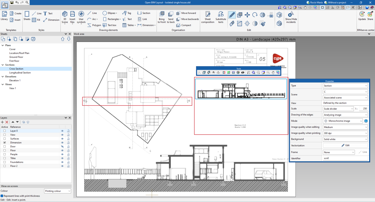 Open BIM Layout - Creating sections from views - CYPE