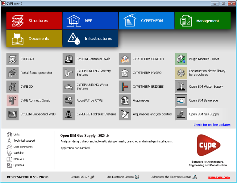 Classic menu of CYPE programs - CYPE