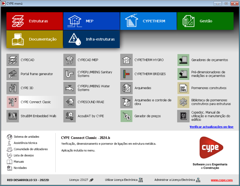 Menu clássico dos programas da CYPE - CYPE