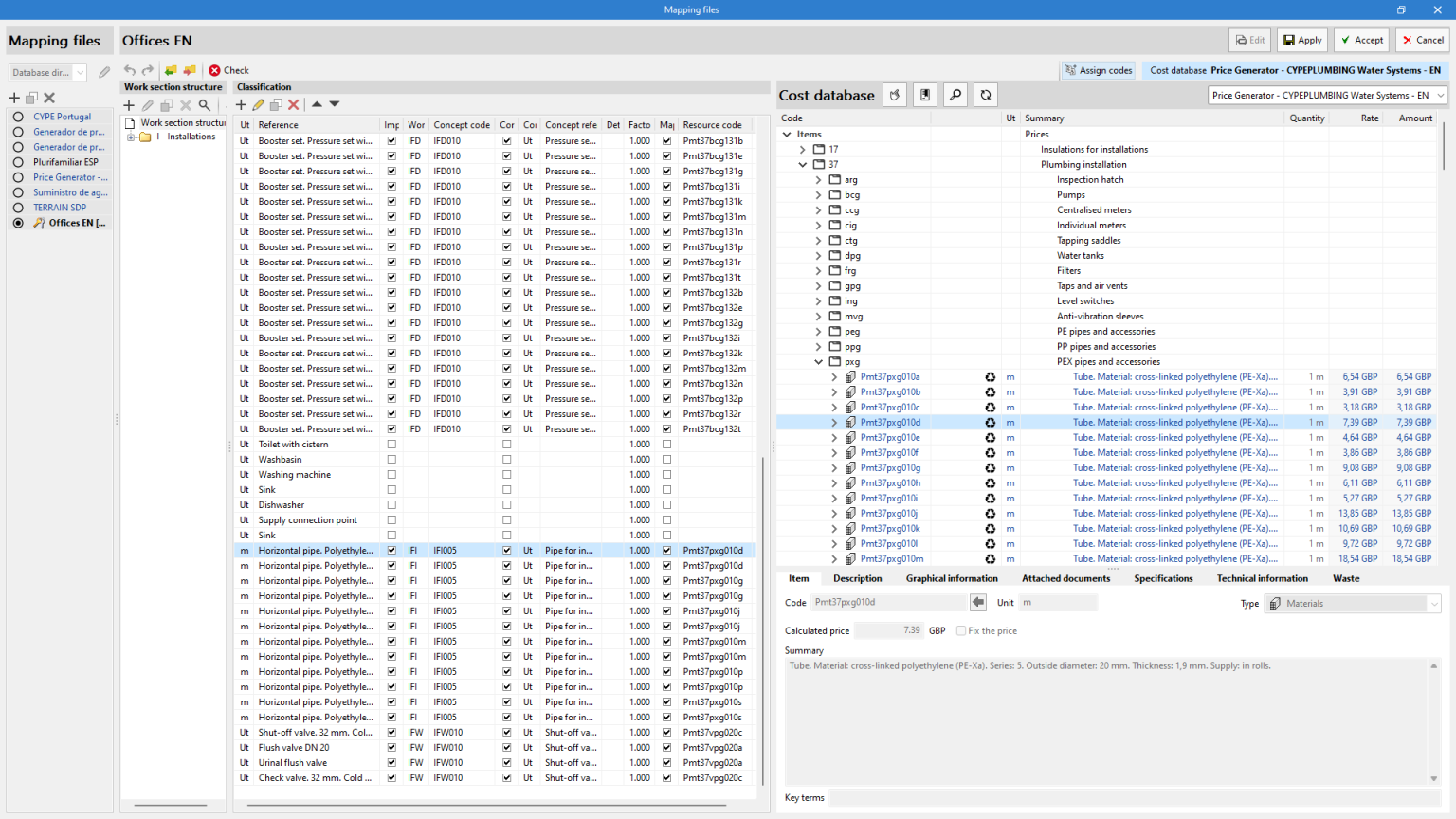 The "Bill of quantities" tab - Mapping files - CYPE