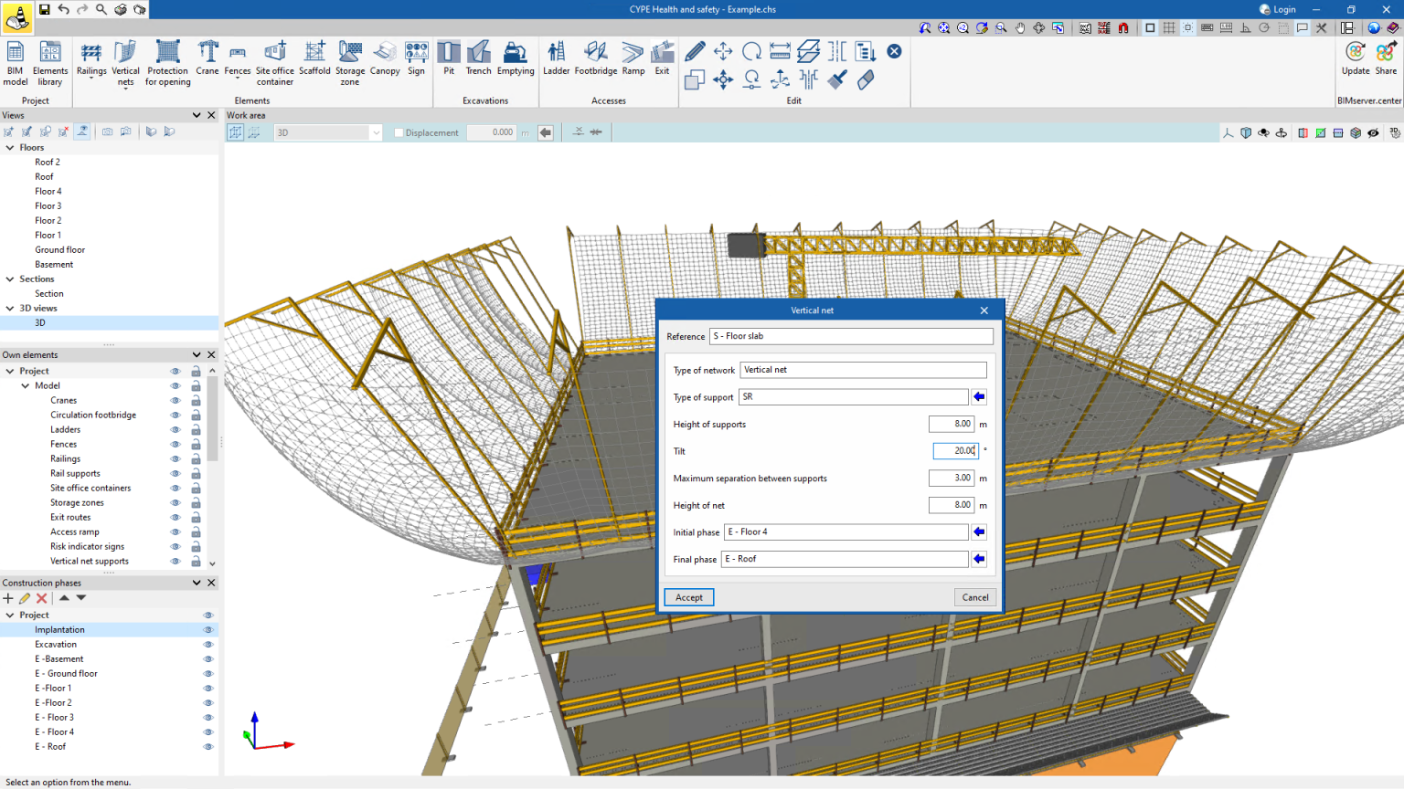 Tilting the vertical net supports - CYPE