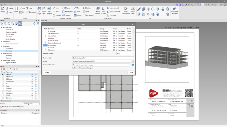 Edit sheets - Results output - CYPE
