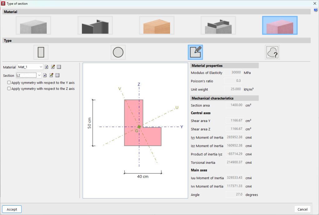 Generic section and material columns - CYPE