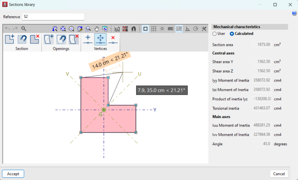 Generic section and material columns - CYPE