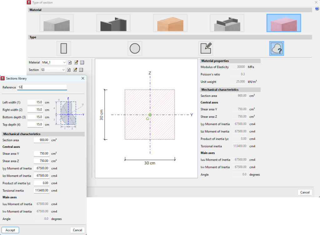 Generic section and material columns - CYPE