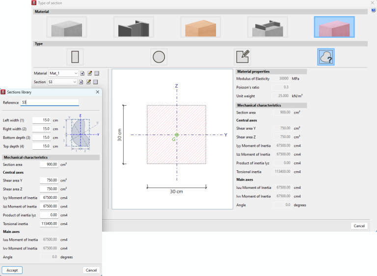 Generic section and material columns - CYPE