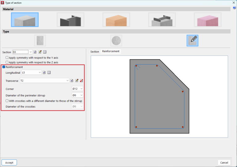 Generic section and material columns - CYPE