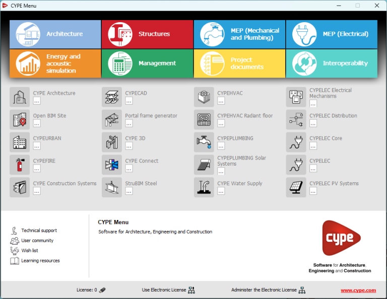 CYPE Menu. Exclusive download from the BIMserver.center platform - CYPE